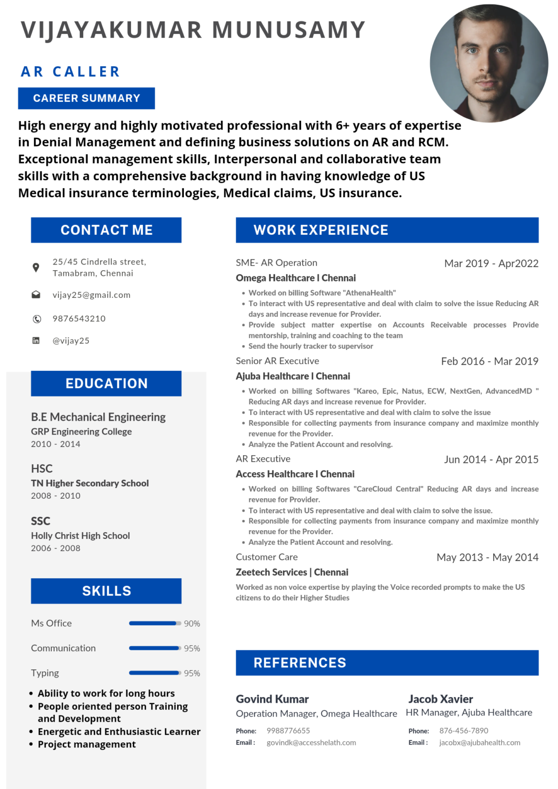 Resume For Experienced AR Caller MEDICAL BILLING AR CALLING JOBS Resume For Experienced AR Caller MEDICAL BILLING AR CALLING JOBS